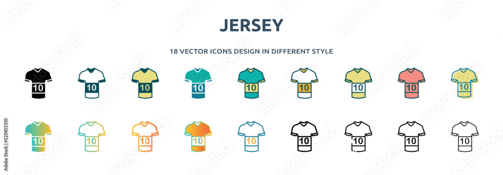 jersey icon in 18 different styles such as thin line, thick line, two ...