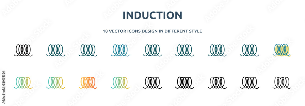 induction icon in 18 different styles such as thin line, thick line ...
