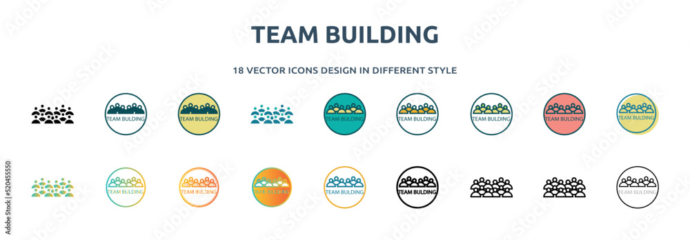 team building icon in 18 different styles such as thin line, thick line ...