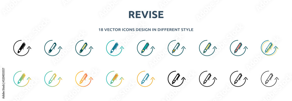 revise icon in 18 different styles such as thin line, thick line, two ...