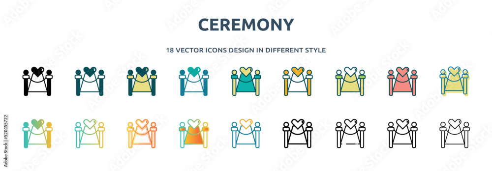 ceremony icon in 18 different styles such as thin line, thick line, two ...