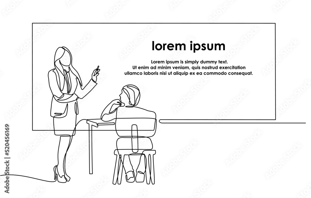 Continuous one line drawing of a teacher welcoming children back to ...