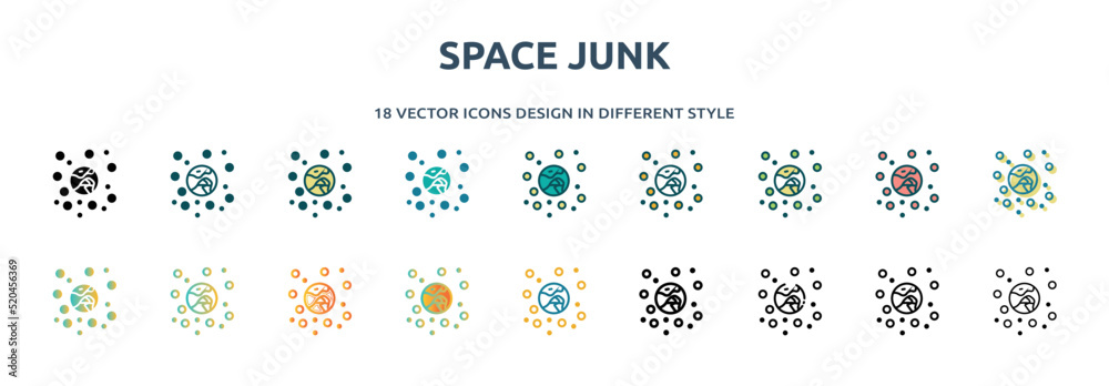 space junk icon in 18 different styles such as thin line, thick line ...