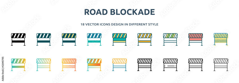 road blockade icon in 18 different styles such as thin line, thick line ...