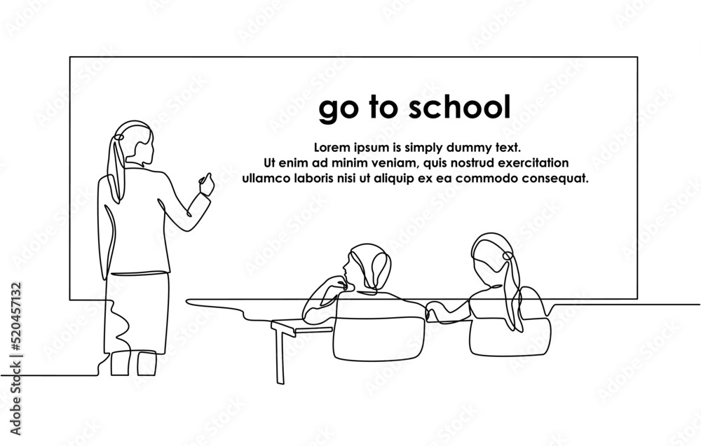 Continuous one line drawing of a teacher welcoming children back to ...