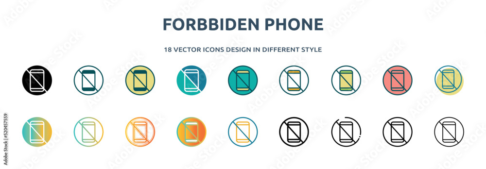 forbbiden phone icon in 18 different styles such as thin line, thick ...