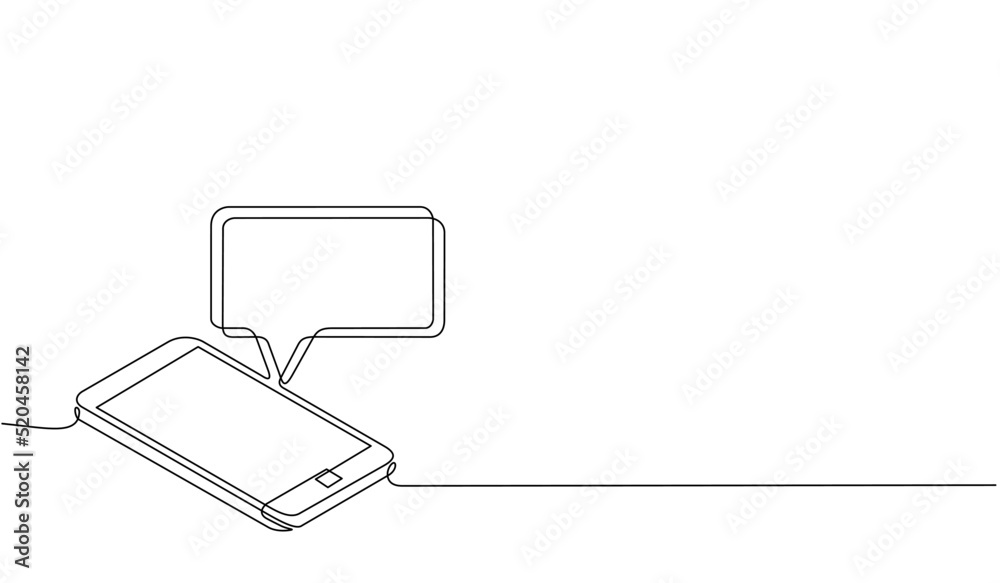 Continuous one line drawing of a chat messages on smartphone. Chat on ...