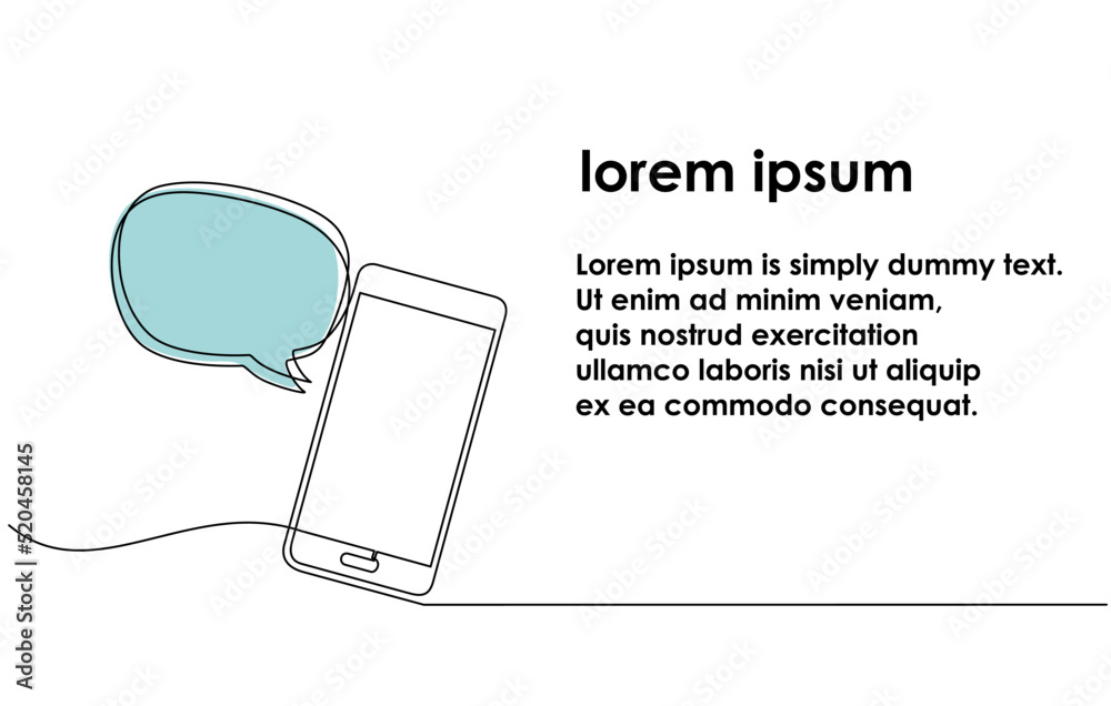 Continuous one line drawing of a chat messages on smartphone. Chat on ...