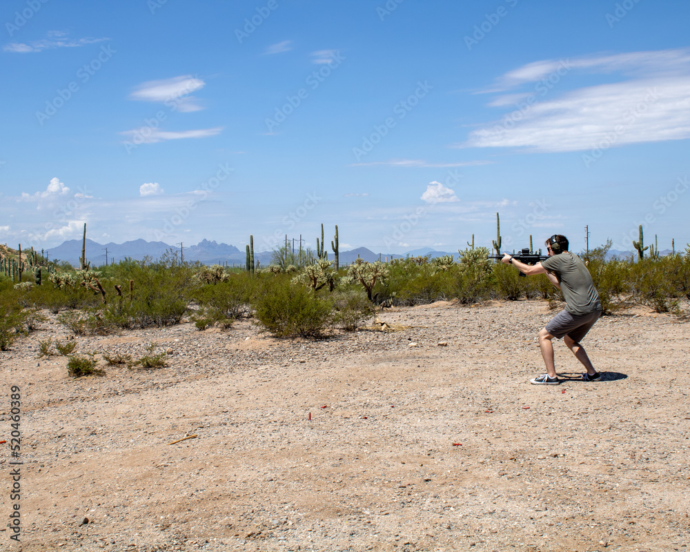 Rifleman shooting ar15 pistol gun during movement practice drill at ...