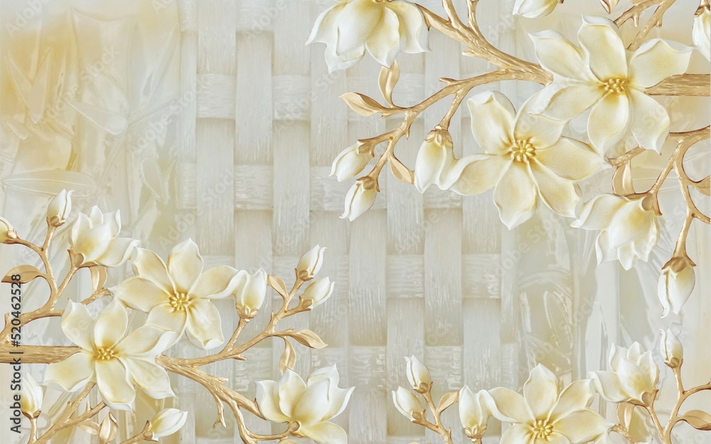 3d merged texture white flowers with abstract illustration painting ...