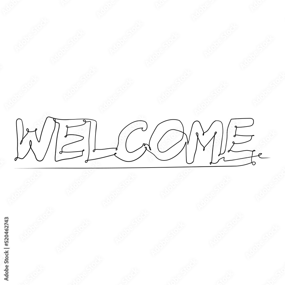 Welcome continuous line art drawing style, welcome sketch black linear ...