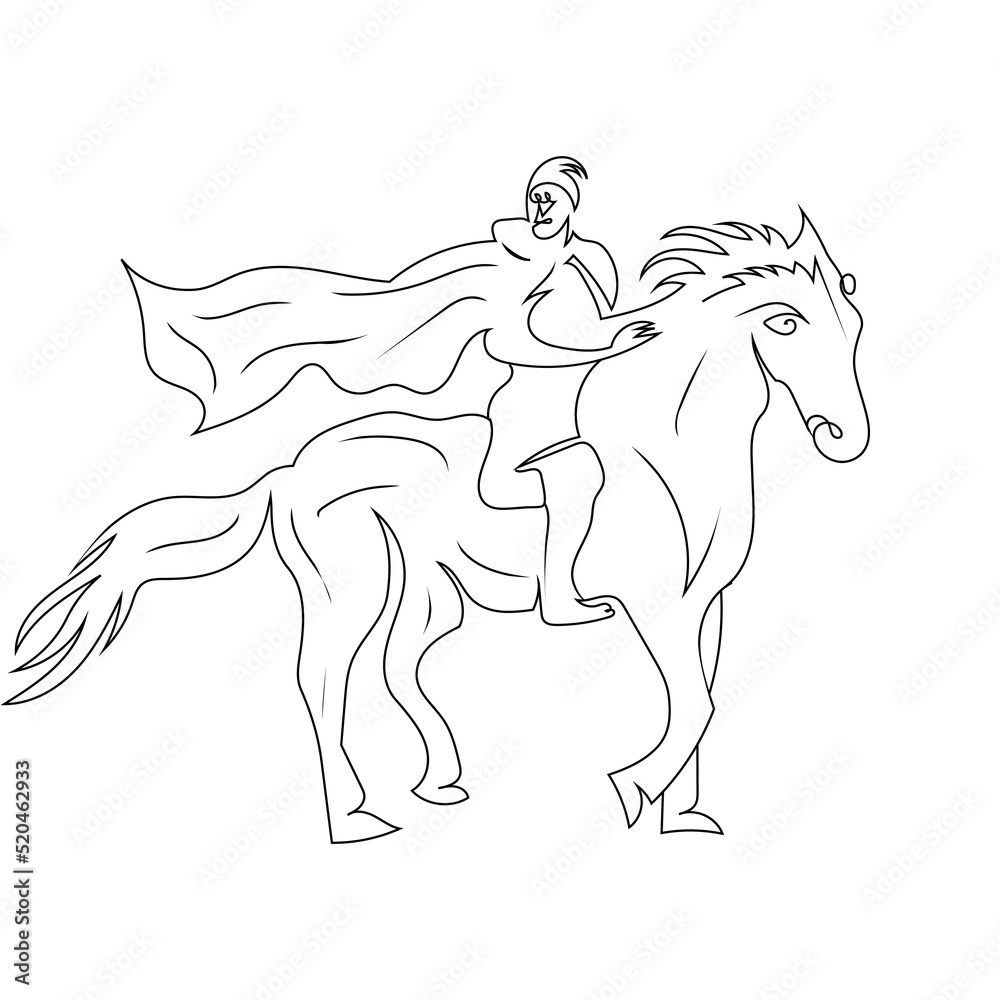Horse on man line art drawing style, The horse sketch black linear ...