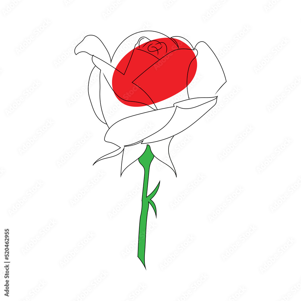 Rose line art drawing style, The rose sketch black linear isolated on ...