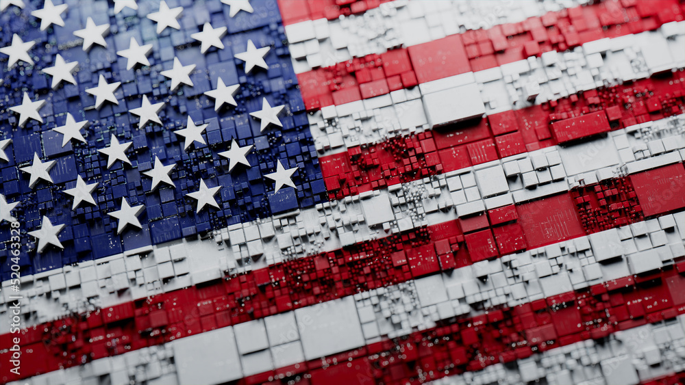 Flag of USA rendered in a Futuristic 3D style. American Innovation ...