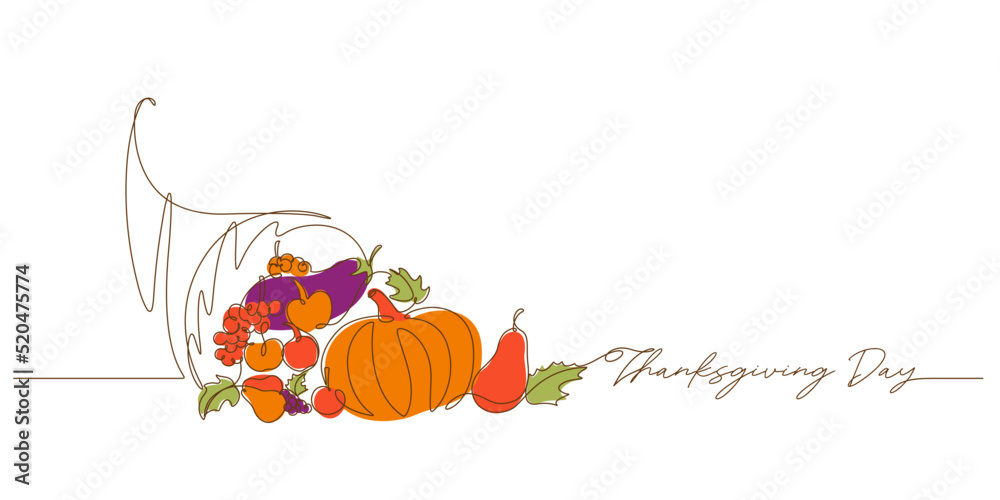 cornucopia horn of plenty colored line art vector illustration ...