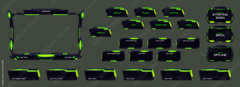 Game live video stream interface elements in futuristic style. Vector ...