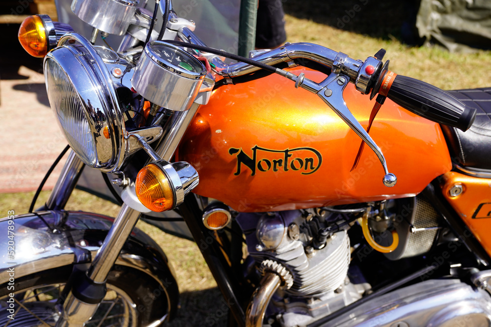 Norton motorcycle brand logo and sign text on 750 commando roadster ...
