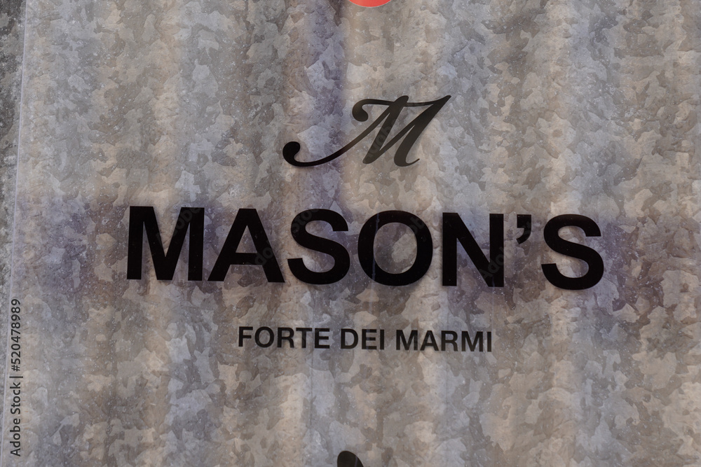 Masons forte dei marmi clothing store logo brand shop front entrance text sign Mason's in street ...