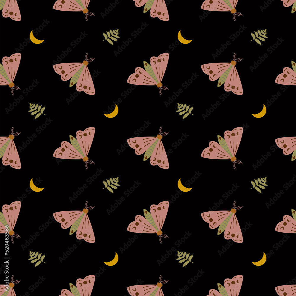 Moon moth seamless pattern. Cute night butterfly print. Witchcraft ...