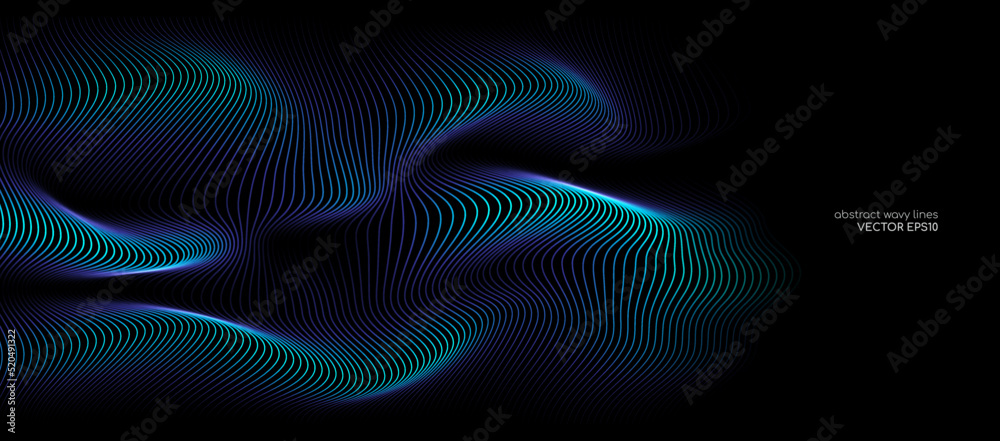 3D Vector wave lines pattern smooth curve flowing dynamic blue green ...