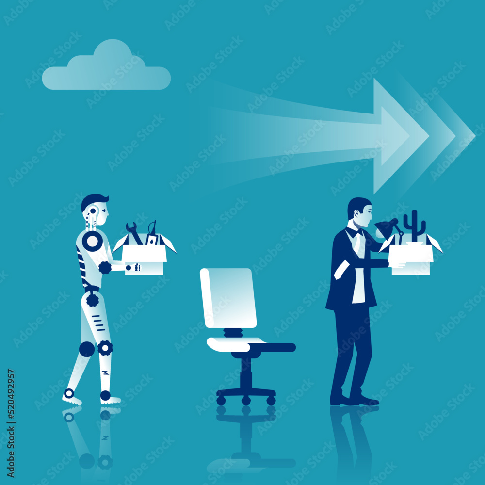 Artificial Intelligence robot replaces in the work of man. Turnover ...