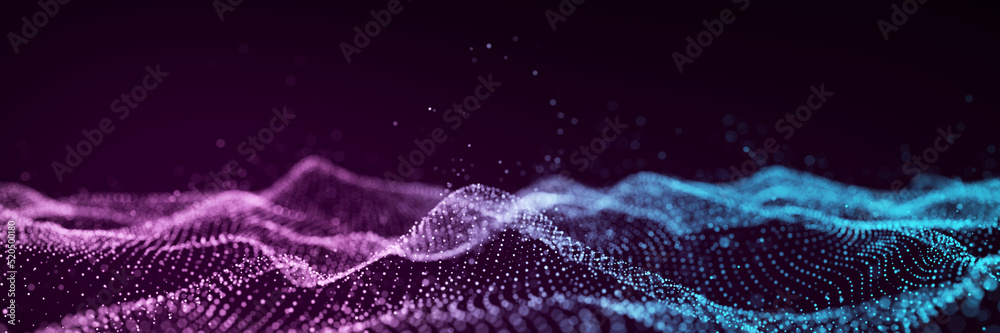 Dynamic colorful particle wave. Futuristic point wave. Flow digital structure. Data technology ...