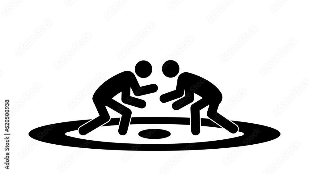 Stick figure wrestlers in the rack, flat vector illustration. Stock ...