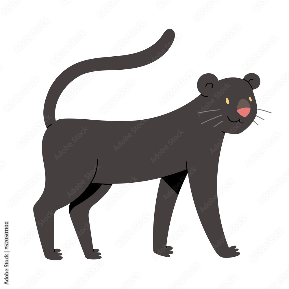 Cute panther character, wildcat illustration, black jaguar with smiling ...