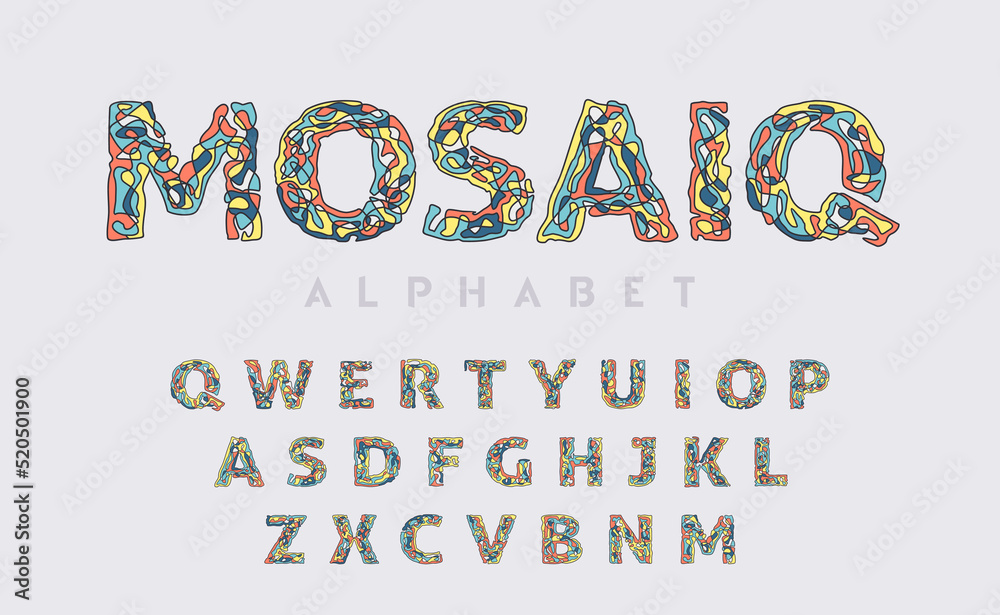 Decorative joy alphabet, mosaic style letters set. Vector illustration ...