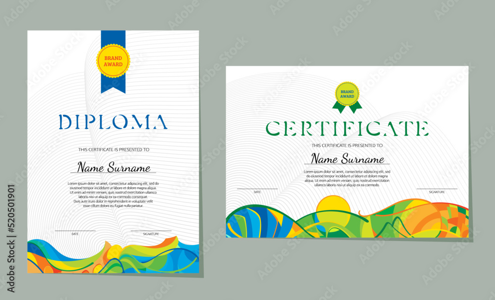 Multicolored certificate of achievement template, vector illustration ...