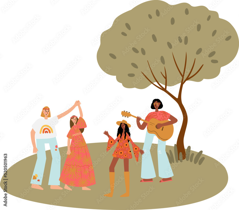 groovy hippie vector illustration clipart, retro 70s hippy road trip ...