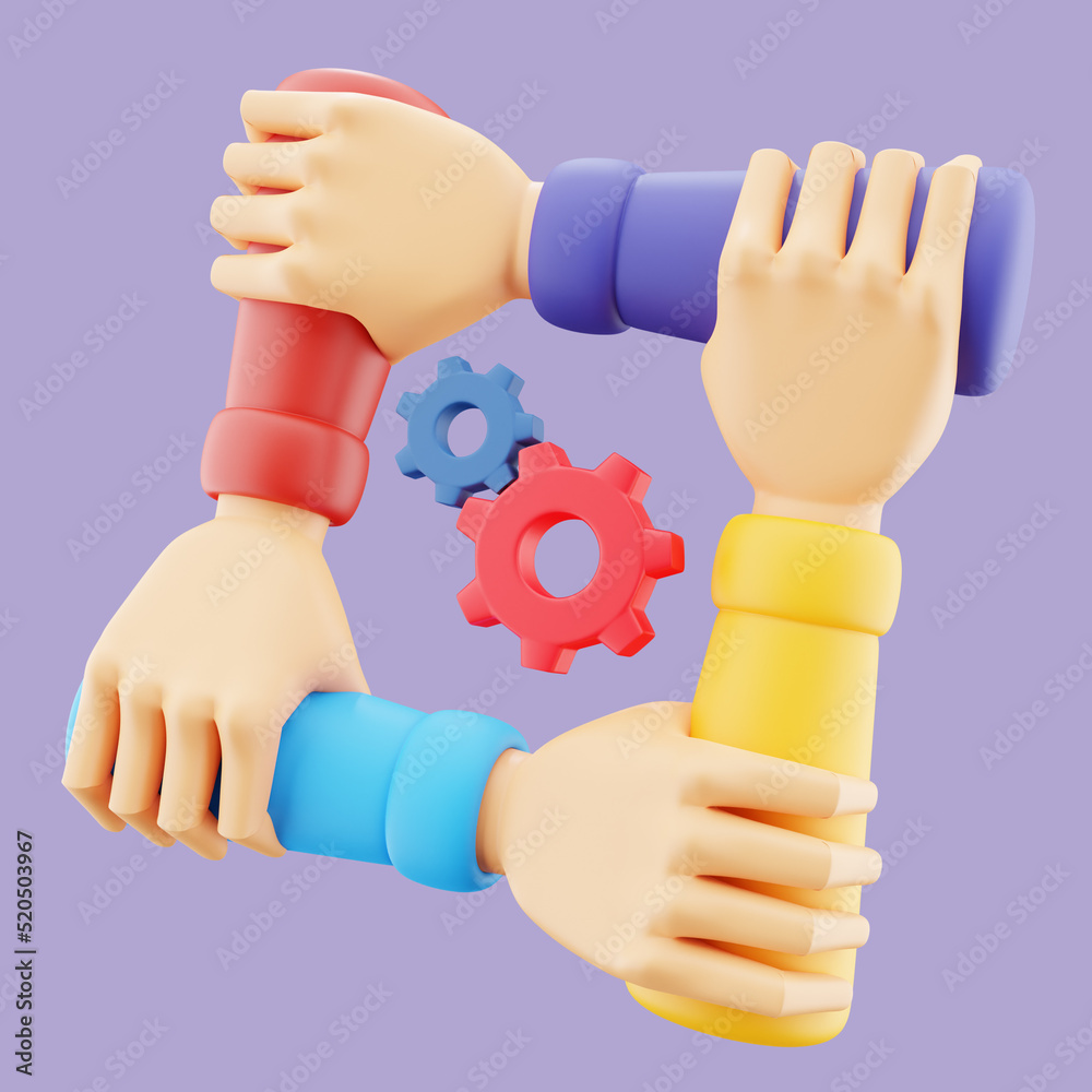 3D rendering Business teamwork concept. Team metaphor. Hands connecting ...