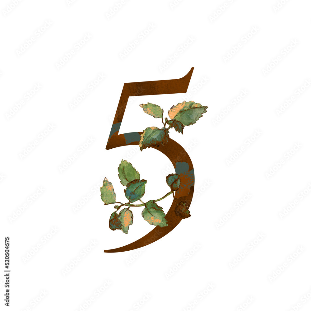 Shabby chic alphabet: number Five – 5 – symbol with melissa twigs ...