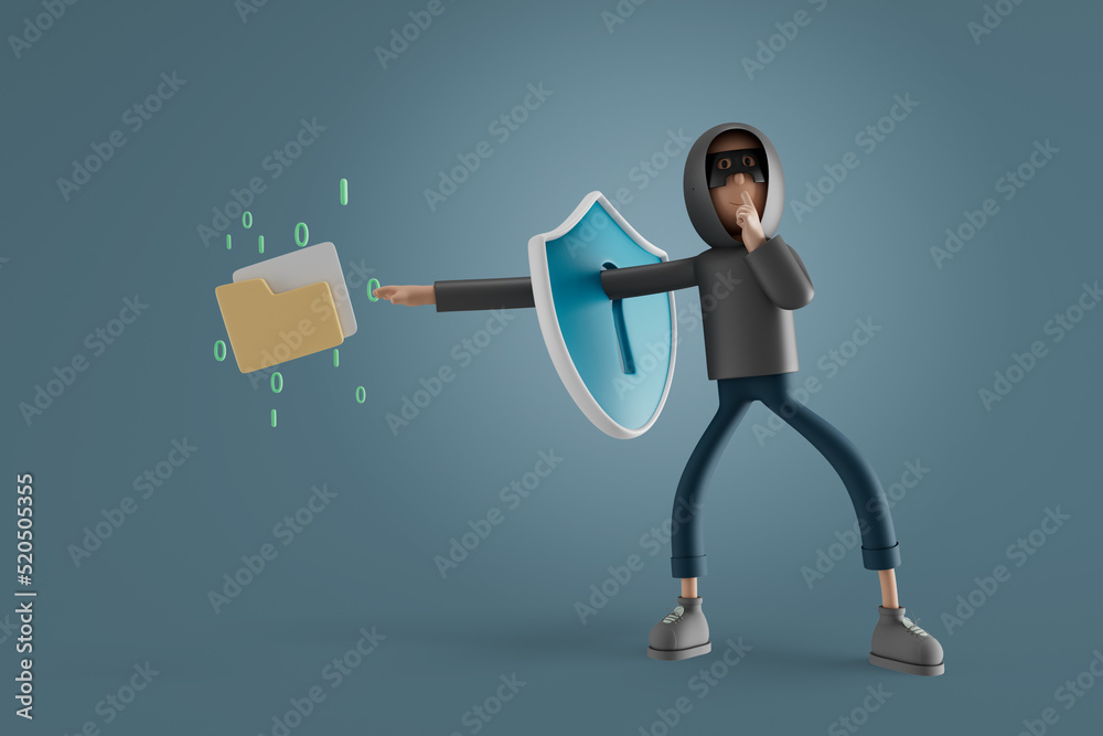3D character Male thief wearing mask commit crime Stock Illustration ...