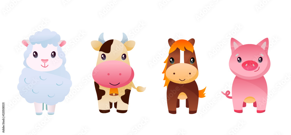 Farm animals. Set of cartoon farm animals isolated on white background ...