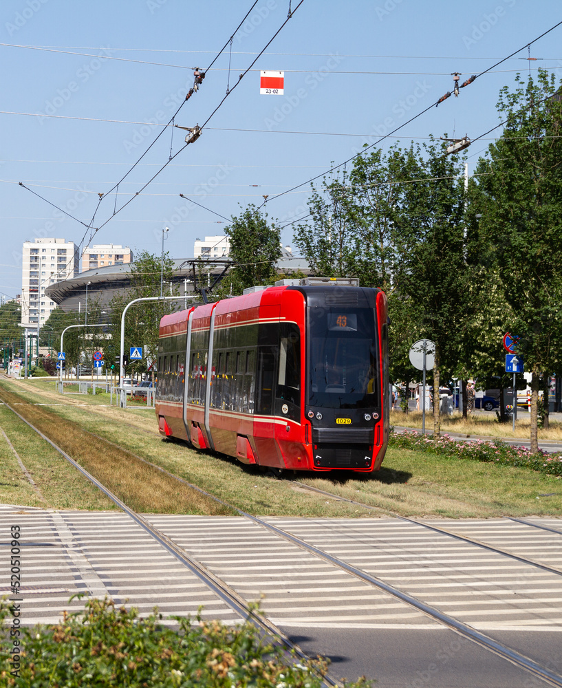PESA 2017N type tram wagon, nicknamed Gwarek. ZTM Metropolitan ...