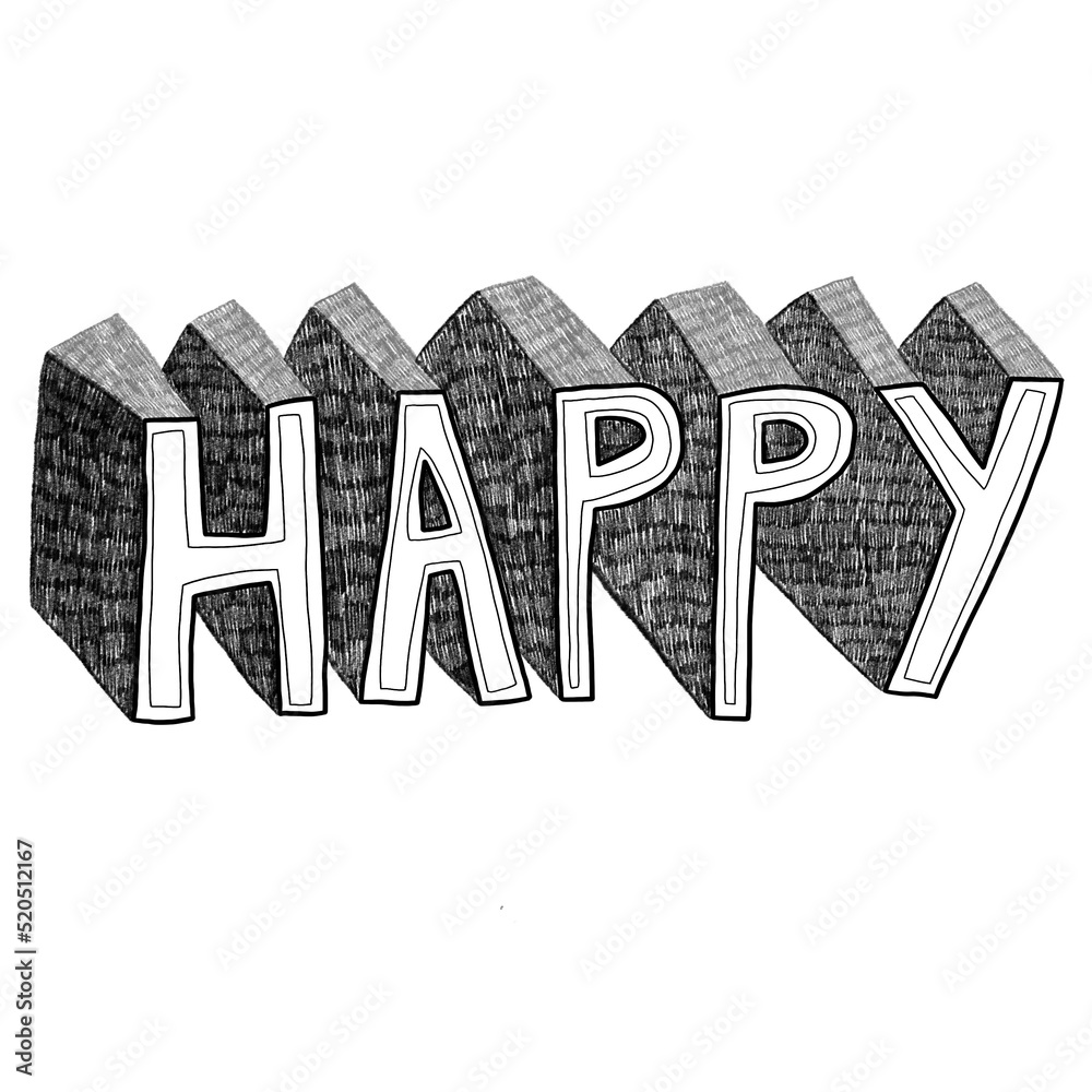 Happy hand drawn 3D typography vector illustration Stock Illustration ...