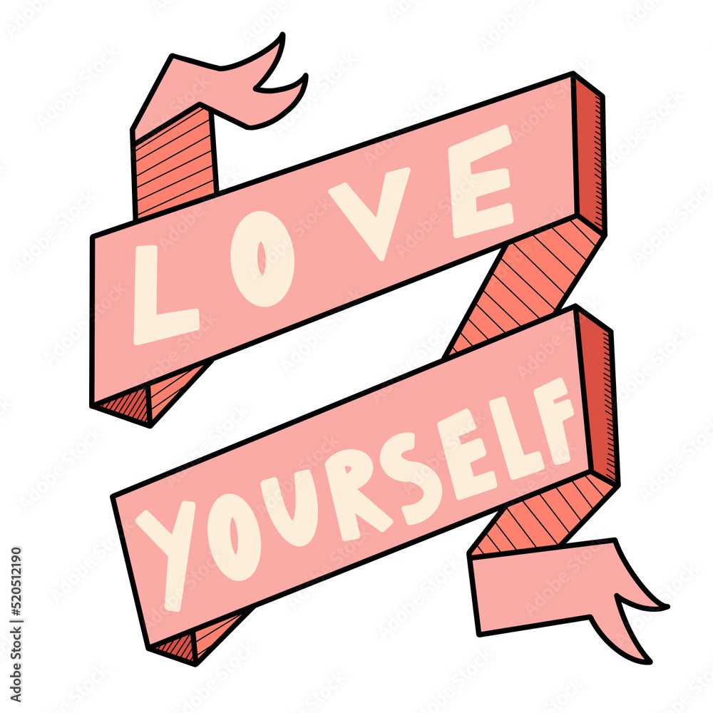 Pink love yourself banner in traditional tattoo style self love ...