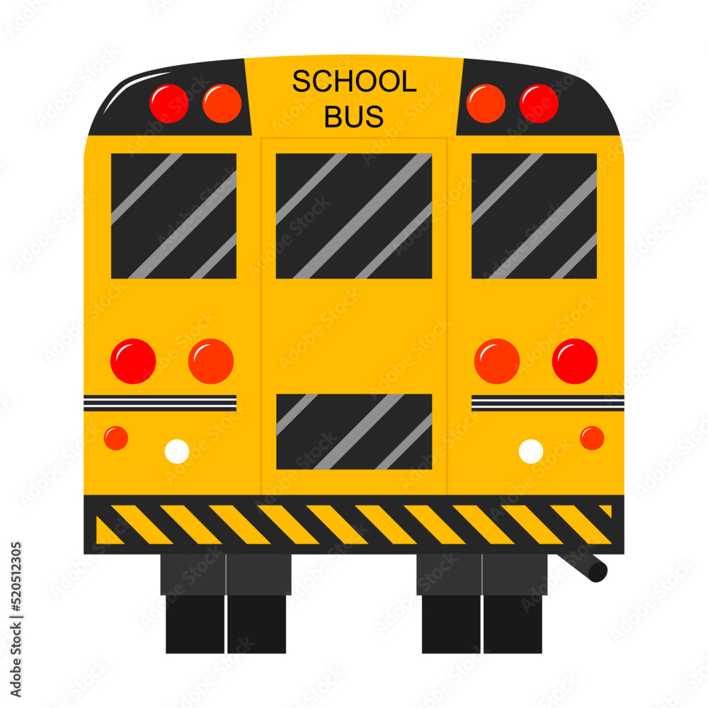 School bus, back view. Vector flat illustration isolated on a white ...