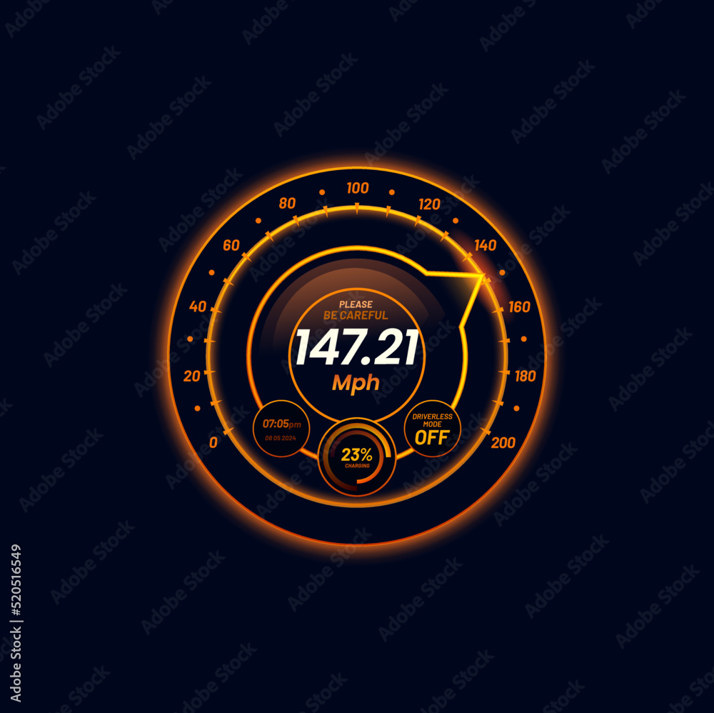 Car futuristic speedometer gauge neon dial neon scale. Automobile or ...