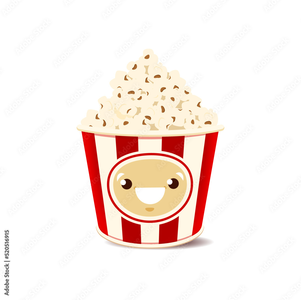 Cartoon popcorn character. Funny vector pop corn bucket with cute ...