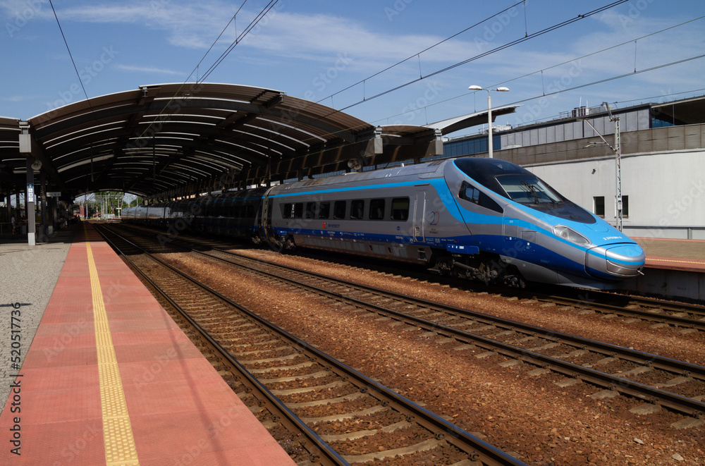 Premium express Pendolino train at Katowice main railway station ...