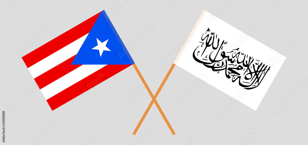 Crossed flags of Puerto Rico and Taliban. Official colors. Correct ...