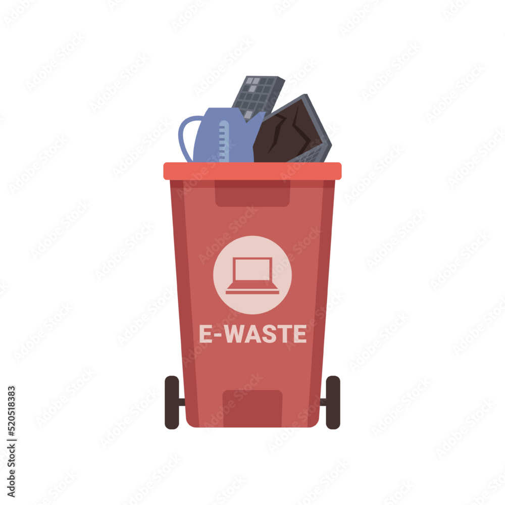 Red recycle garbage bin for e-waste isolated flat cartoon vector ...