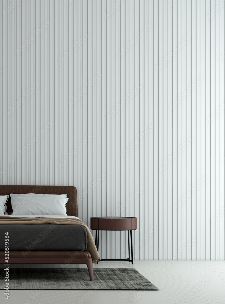Modern bedroom and white empty wall texture background interior design ...