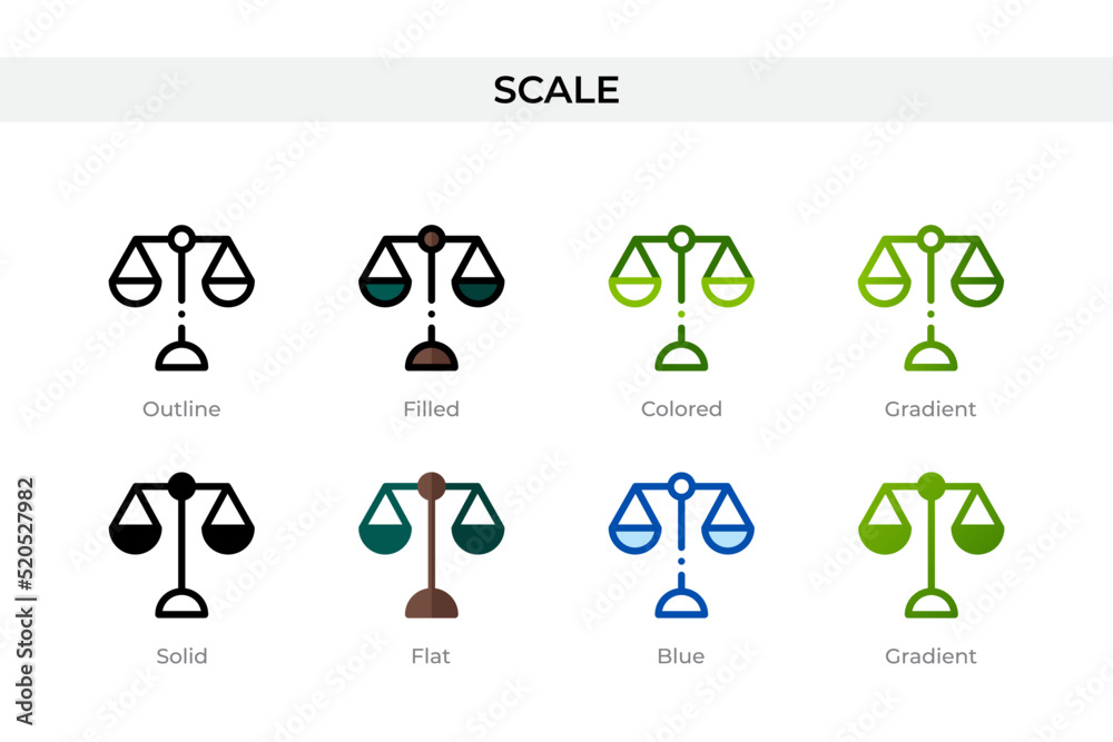 Scale icon in different style. Scale vector icons designed in outline ...