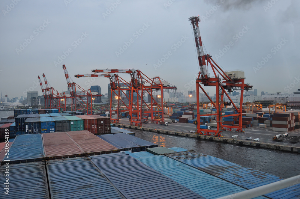 Foto de Container ship in port at container terminal. Ships of ...