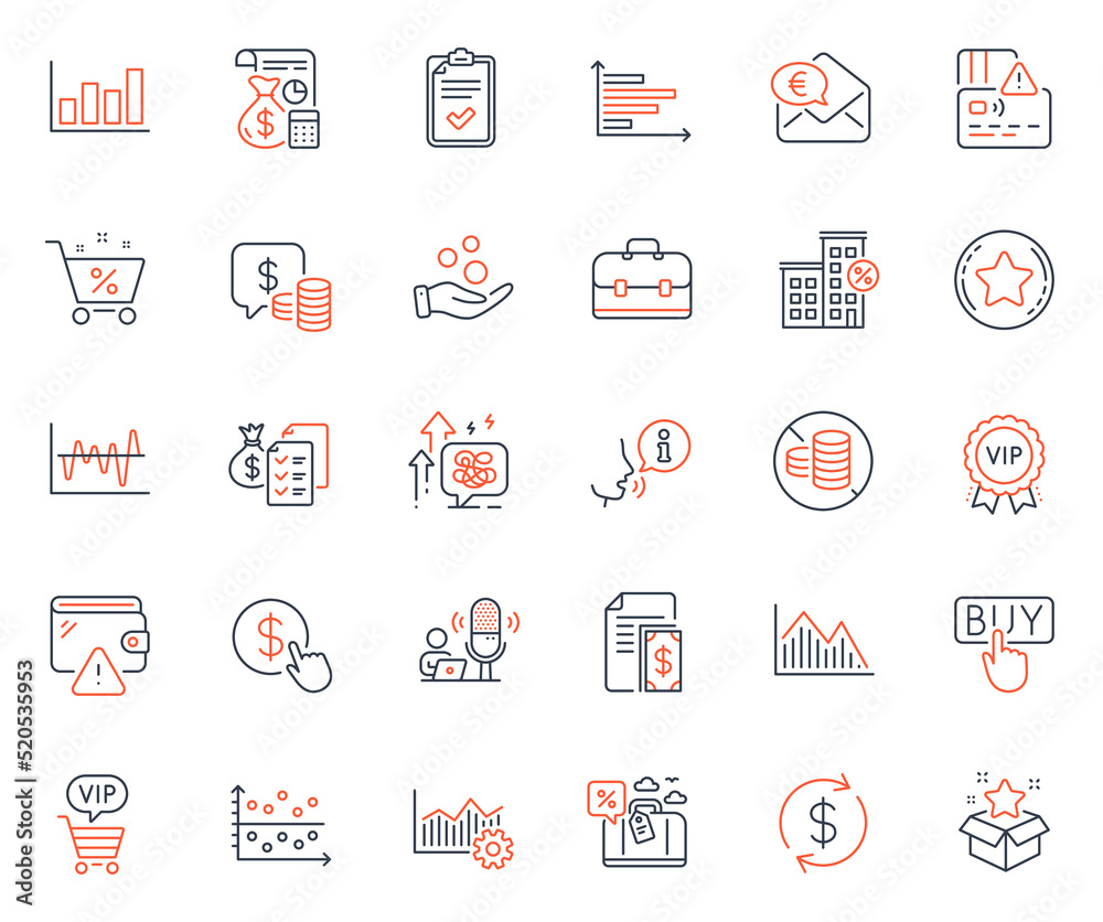 Finance icons set. Included icon as Portfolio, Checklist and Vip ...
