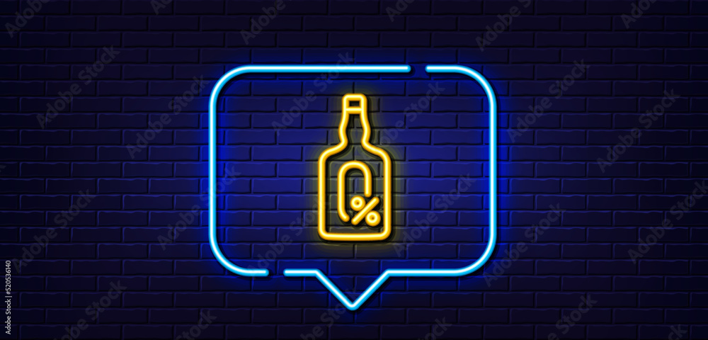Neon light speech bubble. Alcohol free line icon. Whiskey bottle sign ...