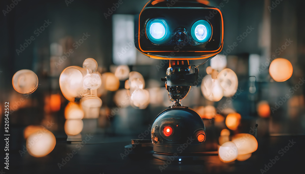 Abstract artificial intelligence robot. Neon background. Robotics ...